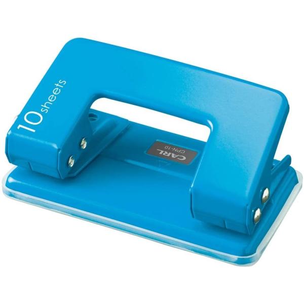 ハンドルをたたんでコンパクトに収納可能。裏ふたを外すだけの簡単ゴミ捨て設計。本体色(軸色):ブルー●穿孔能力:約10枚●外寸:幅105×奥58×高50mm●重量:147g●穴数:2穴●穴奥行:12mm●穴径:5.5mm●穴間隔:80mm●材...