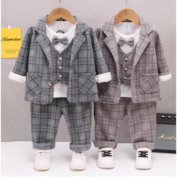 123-formal42【サイズ】80-90-100-110 120 CMカラー：グレー、ライトブラウン素材：ボリエステル、綿生産国：中国商品説明:セレモニースーツ ベビー服 子供服 キッズ フォーマル スーツ 男の子 タキシード 出産祝い...