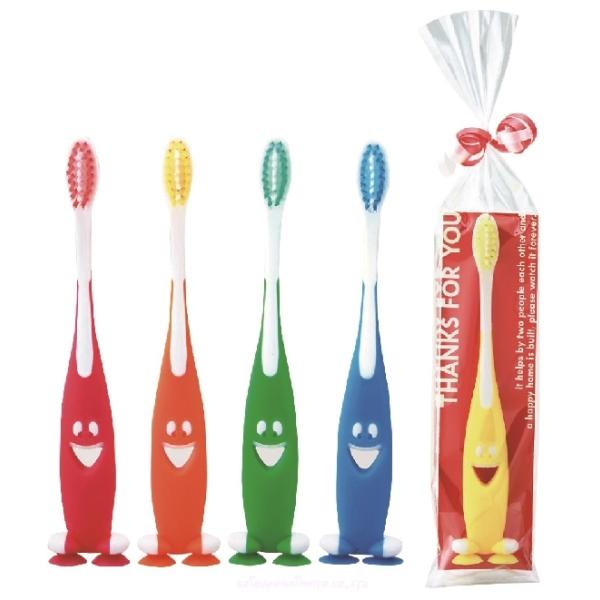30個限定で特価です。喜ばれるプチギフト・サンキュー歯ブラシ　1本歯ブラシ1本入り1袋です。色は5色アソートです。色の指定は出来ません。複数ご注文の場合は均等にご用意致します。ニコニコ笑顔のスマイリー君は吸盤付きでぺたんと立ってくれます。歯...
