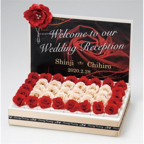 ウエルカムボードにもプチギフトにもオススメ・ルージュ・シャドー（ドラジェ）40個セットエレガントな雰囲気のウェルカムアイテムです。ボックスに入ったバラがお花畑のようです。ドラジェ3個入り40個セット。挙式日・新郎新婦様のお名前（ローマ字）入...