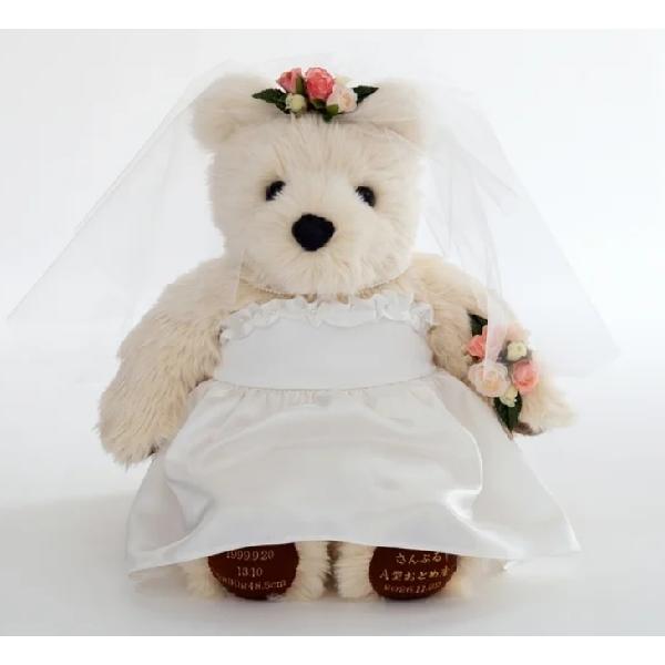 結婚披露宴演出にプレゼントに人気のウェイトベア思い出と感謝のサプライズ・生まれた時のウエイト体重ベア・洋装白ウェディングドレス生まれた時の重さ1g単位で作るウエイトベアぬいぐるみです。ベアの色はベージュとアイボリーからお選び頂けます。【商品...