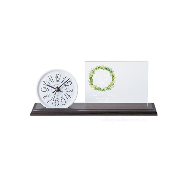 結婚披露宴演出に贈り物に・Photo&amp;Clock　ブラウン（wrease花輪）ありがとうの気持ちを込めて、思い出の写真を入れることができるメッセージボード（フォトフレーム）と時計のセットです。挙式日・新郎新婦様のお名前（ローマ字）を...