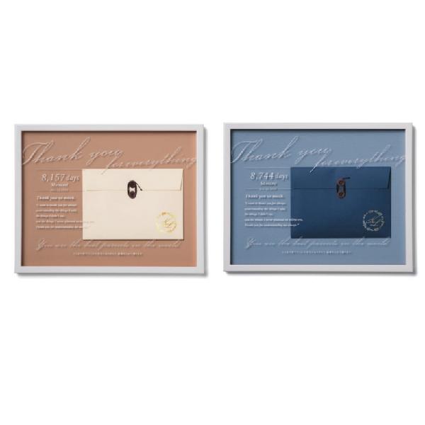 2個なのでお得な価格です。結婚披露宴演出に・プレゼントに・キープレターサンクスボード　2個アイボリーとロイヤルブルーの2色からそれぞれお選び頂けます。挙式日と生まれた日から記念日までの日数とお名前をお入れします。手紙、写真、母子手帳など（A...