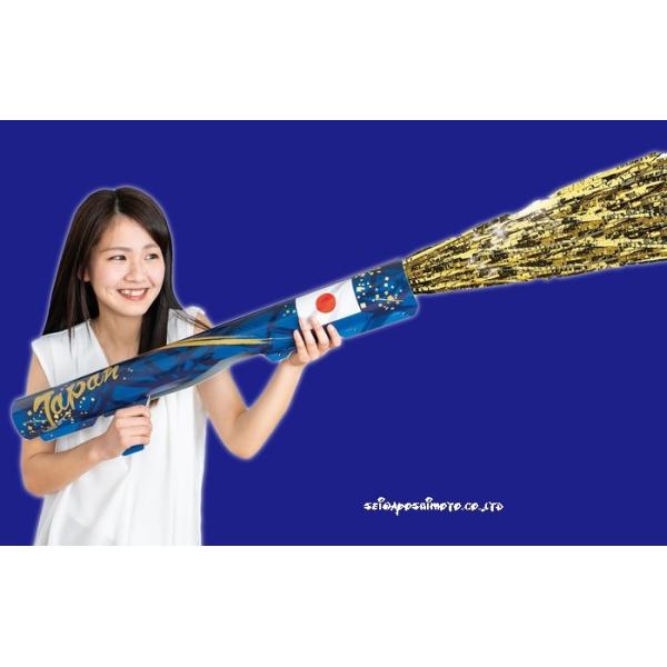 パーティーに必須アイテムクラッカー・ジャパンバスーカ　クラッカー（黄金キラキラテープの弾2発付き）日の丸を描いた超クールな本体からキラキラ輝く黄金のロングテープが飛び出します。テープの根元と本体が紐で繋がっているので離れて飛んで行きません。...