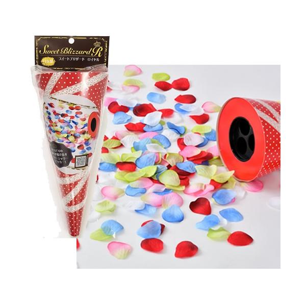 パーティーに必須アイテムクラッカー・スイートブリザードロイヤル色とりどりの花びらが飛び出すフラワーシャワークラッカー高さ30cm・直径13cmの大きさです。憧れのバージンロードを花びらでお二人を祝福します。オリジナルなお二人らしいフラワーシ...