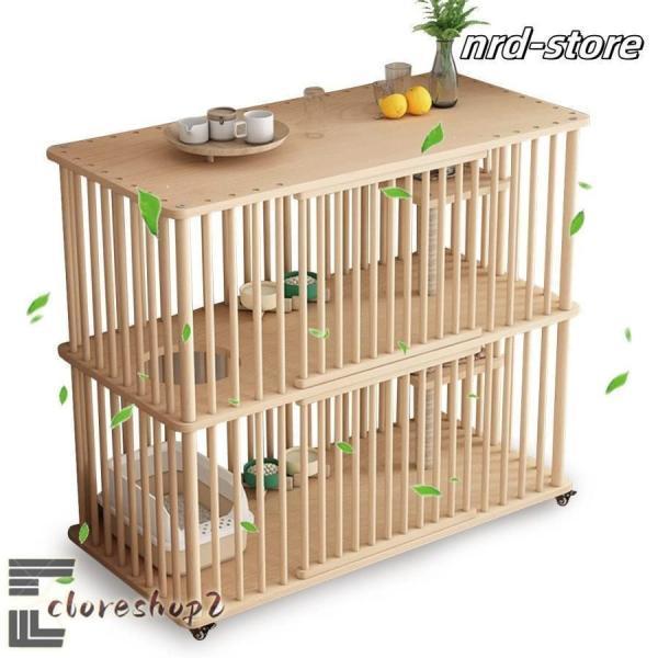 【商品サイズ】商品サイズ：幅112cm×奥行56cm×高さ108cm、2段重さ25kg。 素材：猫のケージはE1グレードの無垢材でできており、環境に優しく、スプレー塗料は使用していません。【新しいデザイン】ヨーロピアンスタイルのキャビネット...