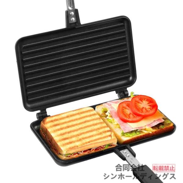 1個：サイズ：24*35.5cm。【直火対応】このホットサンドメーカーは直火（ガス火）に対応している最新のホットサンド調理器具ですお好みの具を挟んで、焼き目がサクサクして、カフェ風の具だくさんホットサンドが簡単に作られます、アウトドアでも、...