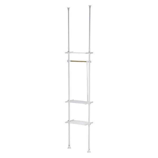 天井と床に突っ張るだけで簡単設置！高さや横幅が伸縮可能なので、室内の様々なスペースに合わせることができます。リビング、キッチン、洗濯機などの空間に合わせてどこでも収納♪設置場所を選びません。部屋の仕切りにも。高い所の衣類も掛け下ろしがしやす...