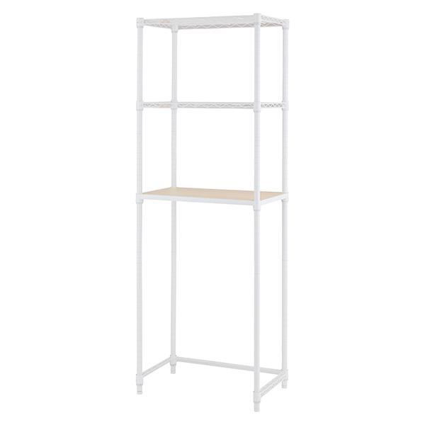 スリムでコンパクトなのに収納たっぷり。ゴミ箱上などのデッドスペースを有効活用。シェルフは2.5cmごとに高さ調整可能。おしゃれなホワイトカラースチールと、天板は優しい木目調デザイン。水や汚れに強い塗装。商品サイズ(約)：幅61×奥行41×高...