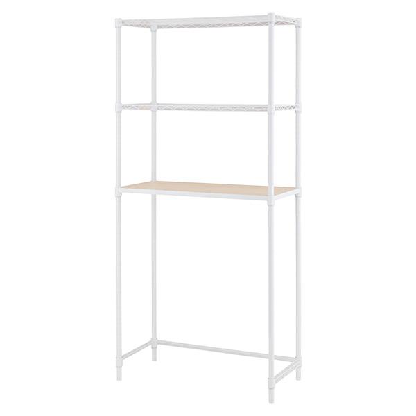 スリムでコンパクトなのに収納たっぷり。ゴミ箱上などのデッドスペースを有効活用。シェルフは2.5cmごとに高さ調整可能。おしゃれなホワイトカラースチールと、天板は優しい木目調デザイン。水や汚れに強い塗装。商品サイズ(約)：幅81×奥行41×高...