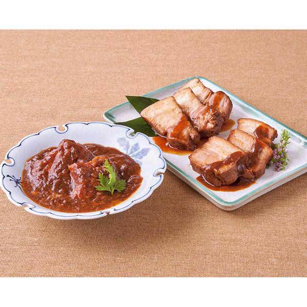 箸でほぐれる柔らかさの豚肉の煮込み2種(味噌・和醤)と、牛肉をじっくり煮込んだビーフシチューです。セット内容：豚肉の煮込み(味噌・和醤)各210g、ビーフシチュー170g×2サイズ：縦196×横305×高さ68mm食品アレルギー特定原材料使...