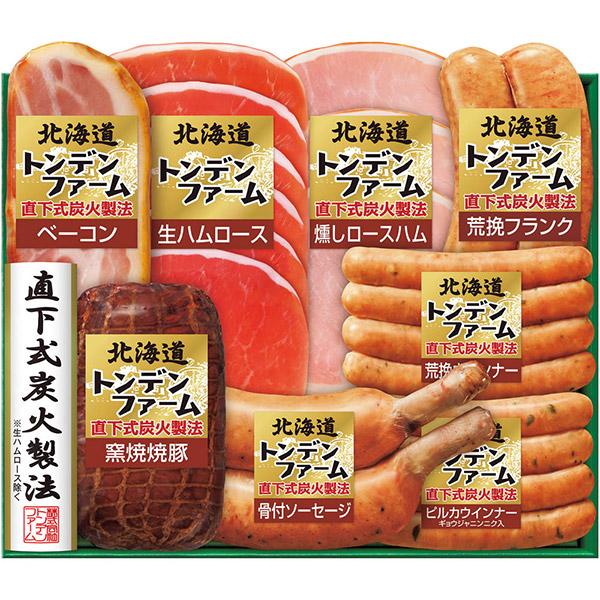 頑固なまでにこだわりつづける職人の味セット内容：ベーコン50g、生ハムロース40g、荒挽フランク100g、燻しロースハム60g、窯焼焼豚200g、骨付ソーセージ120g、荒挽ウインナー・ピルカウインナー各80gサイズ：縦218×横268×高...