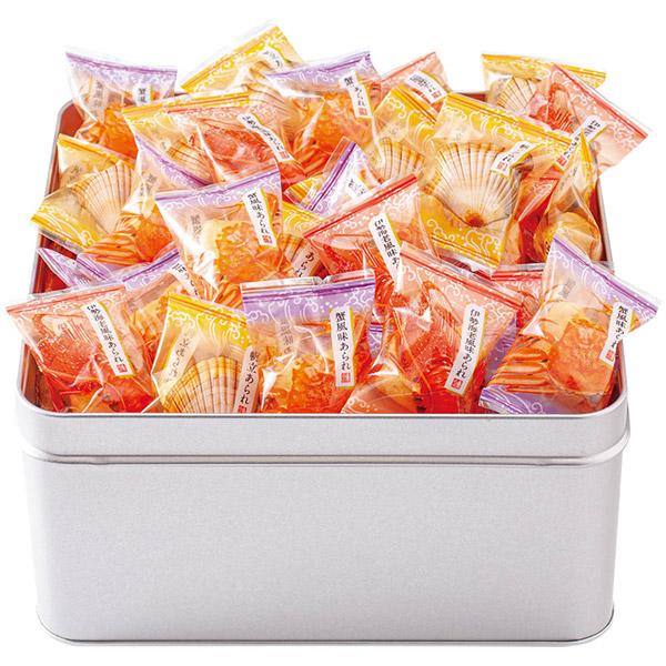 伊勢海老風味・蟹風味・帆立味のふっくらサクッとした食感のあられ。セット内容：あられ3種(伊勢海老風・帆立・蟹風味)275g個包装ミックスサイズ：縦240×横240×高さ120mm食品アレルギー特定原材料使用：小麦,えび,かに,大豆,鶏肉,豚...