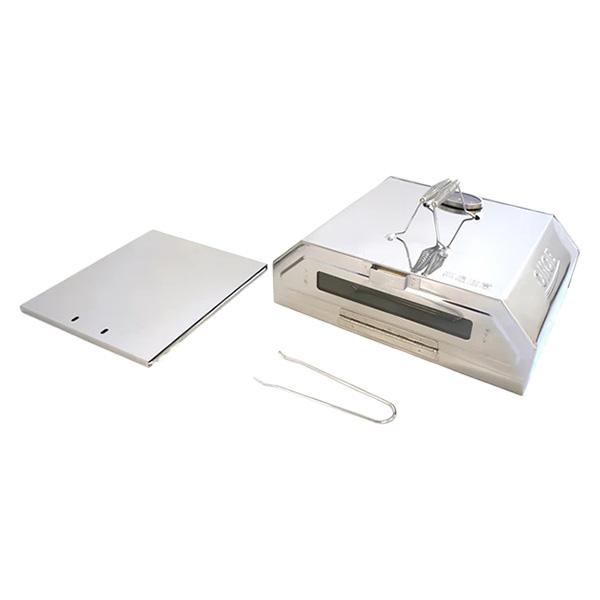 バーベキューコンロにセットして使用するオーブン調理機です。温度計もついていて、内部温度も分かりやすい。扉にガラス窓がついているので焼けぐあいの確認ができます。※BBQコンロは付属しておりません。商品サイズ(約)：幅38×奥行29×高さ13c...