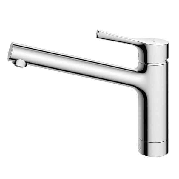 レバー1本で温度調節と吐水止水が可能。エコシングル仕様。よく使うレバー中央位置では水を吐水することで、気づかずに湯が出たり、給湯機が着火するのを防ぎます。用途：一般住宅用最低必要水圧：0.05MPa(流動時)最高水圧：0.75MPa(静止時...