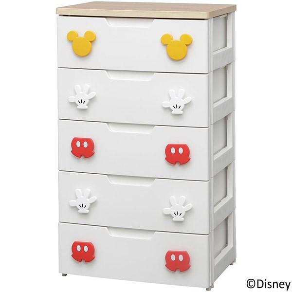 ミッキーをモチーフにした可愛らしい取っ手のキャラクターチェストです。引出しには開閉がスムーズなスライドレールを採用しています。すぐに使える完成品でお届け。商品サイズ(約)：幅56×奥行43×高さ100cm引出内寸(約)：幅47.5×奥行36...