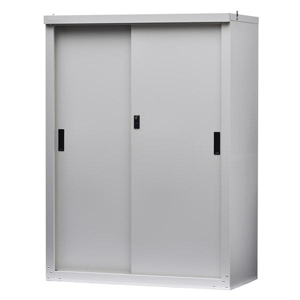 軒下や小スペースを有効に利用できる小型収納庫。ドライバー1本で組立簡単！サビに強い粉体塗装、丈夫で長持ちスチール製！品質安心な日本製。鍵付き。商品サイズ(約)：幅89×奥行47×高さ123cm有効内寸(約)：幅88.5×奥行37×高さ114...