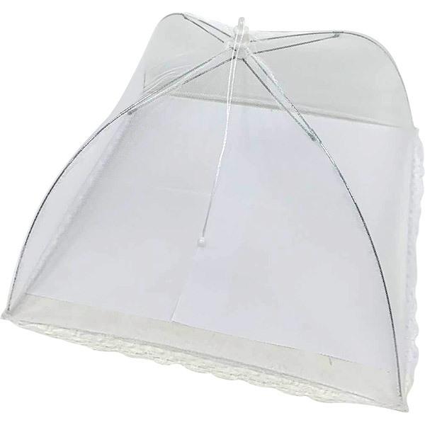 食べ物をほこりや虫から守ります。ひもを引っ張るだけでパッと開きます。商品サイズ(約)：幅46×奥行46×高さ27cm材質：芯/スチールワイヤー、頭部/PVC、本体・ヒモ/ポリエステル生産国：中国