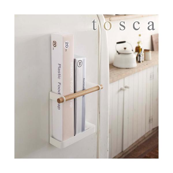 スチールと木の組み合わせが美しいマグネットラップホルダー。マグネット式で壁面にラップ類をスッキリと収納できます。■耐荷重：1kg※約4.5×4.5cm以内、長さ15.5cm以上の食品包装用ラップフィルム箱に対応。材質本体：スチール(粉体塗装...