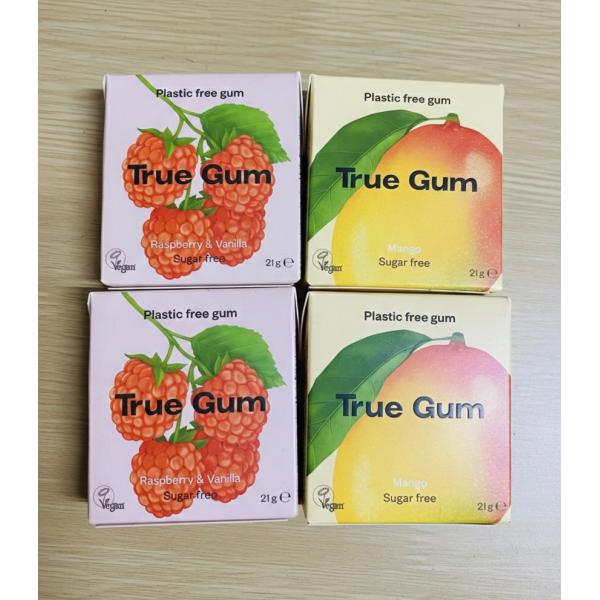 ★爽やかな天然ミント風味のチューインガム★植物由来の原料を使用♪プラスチックフリーのチューインガム♪砂糖不使用♪ヴィーガン内容量4個（ラズベリー21g×2個　マンゴー＆バニラ21g×2個）賞味期限ラズベリー　2027.12.10マンゴー&a...