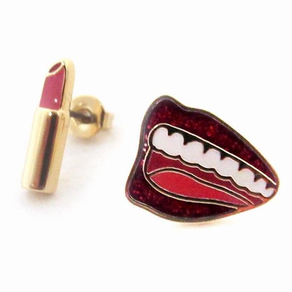 【カラー】ゴールド【素材】プレーテッドブラス、エナメル【サイズ】ポスト長さ：約1cm、唇：長さ1.27cm×高さ0.635cm、リップ：長さ0.635cm×高さ0.635cm、【仕様】ピアス【担当者からのコメント】 専用BOXは付属しません...