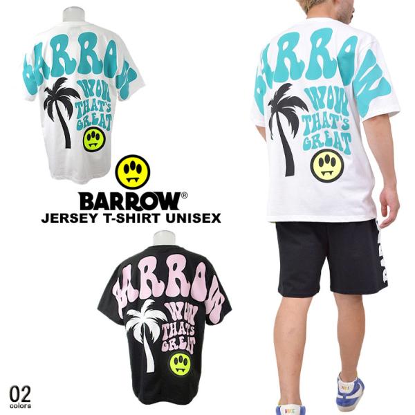 キーワード：袖Tシャツ 半Tティー 半袖TEE ストリート メンズTシャツ◆BARROW/バロウのバッグプリントTシャツ。「JERSEY T-SHIRT UNISEX」。胸元にポップな"BARROW"のロゴ、背面はインパクト満点のビッグプリ...