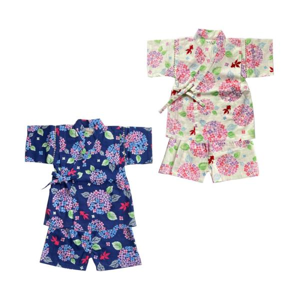 今年の夏は甚平で過ごそう♪日本製の生地を使用した綿100%古くから親しまれている甚平は地域のお祭りやイベント・花火大会など夏の風物詩にぴったりなだけでなくパジャマとしても寝汗を吸収してくれるからおすすめ色鮮やかなアジサイと金魚のコラボがキュ...