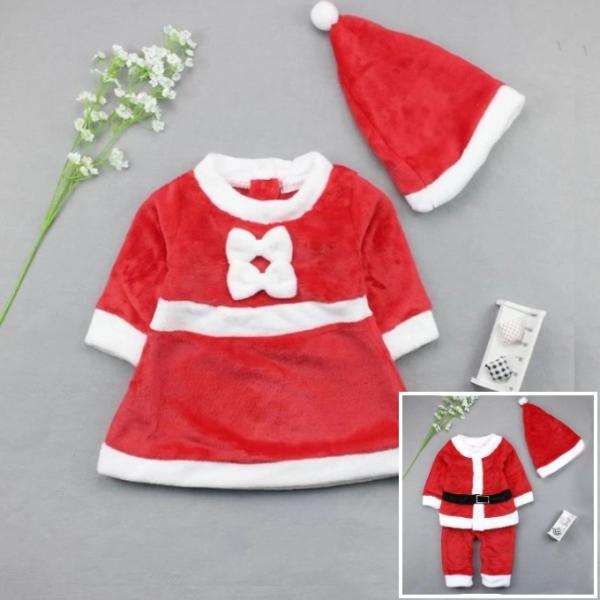 クリスマスにぴったりなベビーのコスプレ！一着で可愛いサンタさんに変身☆兄弟やお友達とお揃いも♪お家パーティーにおすすめです■タイプ：カバーオール・ワンピース■サイズ：80/90/95cm【注意事項】　※検品済みではございますが、輸入商品のた...