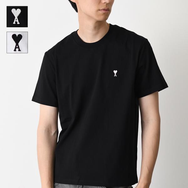 AMI ALEXANDRE MATTIUSSI AMI DE COEUR AMI PARIS アミパリス Tシャツ トップス Ami De Coeur ライトコットンジャージー HTS346 724 メンズ ユニセックス ブラック ホワイト...