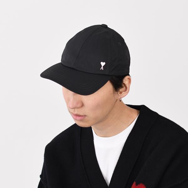 AMI ALEXANDRE MATTIUSSI AMI DE COEUR アミパリス Ami De Coeur クリンクル加工ナイロンツイル スタッズキャップ UCP268 PA0035 メンズ ユニセックス ブラック ワンポイント カジュアル