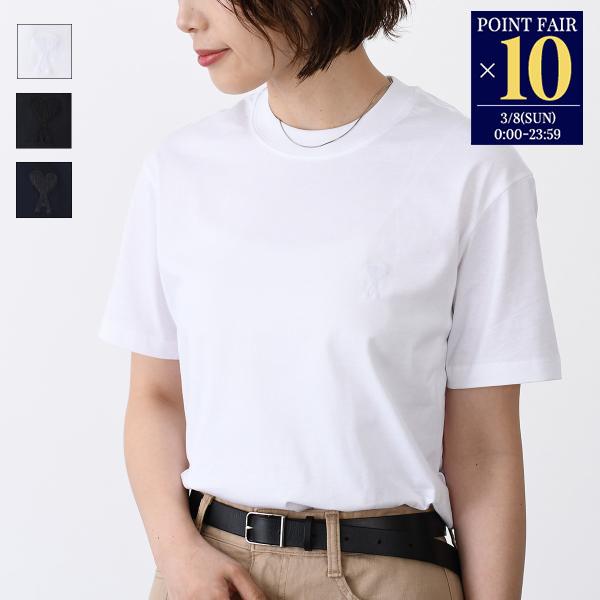 AMI ALEXANDRE MATTIUSSI AMI DE COEUR アミパリス オーガニックトップス ロゴT コットンジャージー Tシャツ BFUTS003 724 UTS003 724 レディース ユニセックス ホワイト ブラック ...
