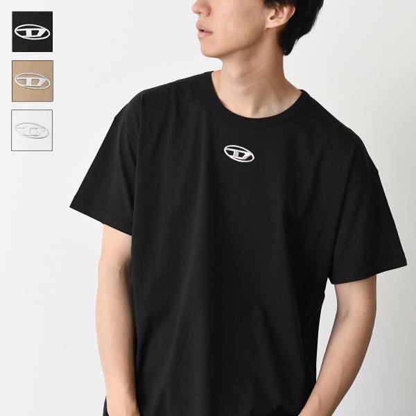 DIESEL ディーゼル Tシャツ T-NORM-IOD A20297 0JMBB メンズ ホワイト ベージュ ブラック コットン オーバルＤ ロゴ 半袖 レギュラーフィット クルーネック