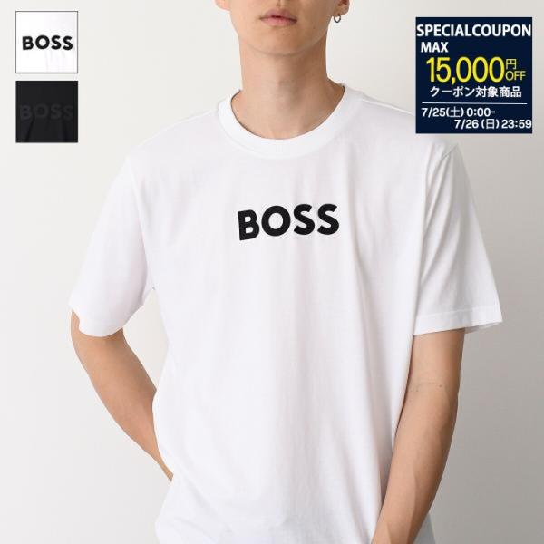 HUGO BOSS ヒューゴボス Tシャツ トップス コットン TSロゴ 50553652 メンズ ブラック ホワイト 半袖 クルーネック シンプル カジュアル