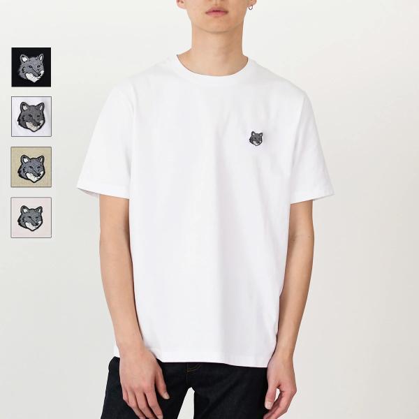 MAISON KITSUNE メゾン キツネ Tシャツ トップス 半袖  グレイフォックスヘッド コンフォート PM00108 KJ7025 メンズ ユニセックス  ベージュ カーキグリーン ブラック 刺しゅう クルーネック 春夏