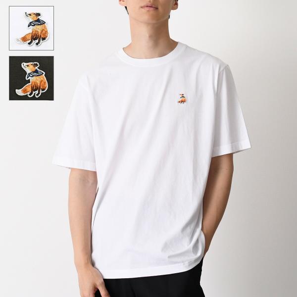 MAISON KITSUNE メゾン キツネ Tシャツ トップス ドリーミング フォックス コンフォート Tシャツ QM00102 KJ7026 メンズ ユニセックス グレー ホワイト コットン 半袖 クルーネック ロゴ