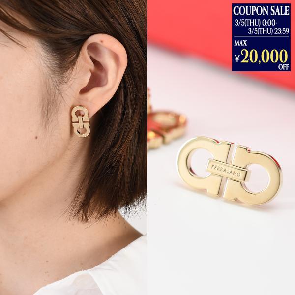 FERRAGAMO フェラガモ アクセサリー ピアス ダブル・ガンチーニ Gancini 760868 レディース ゴールド ロゴ スタッズピアス 両耳用