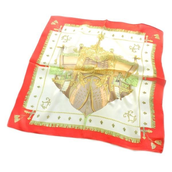 訳あり 約50cm正方形絹100%スカーフ大型帆船柄贈り物に最適訳あり シルク100％スカーフネッカチーフサイズ約50cm正方形SILK SCARF フィギアヘッド柄　大航海時代