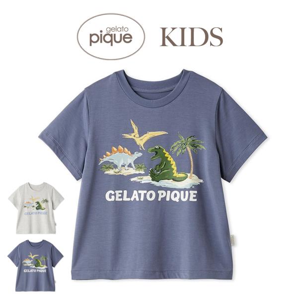 gelato pique KIDS(ジェラートピケ キッズ)接触冷感 スリーピングダイナソーワンポイントTシャツ pkct262364■詳　細■【ダイナソーとぐっすり眠れそうな接触冷感KIDS Tシャツ】【Design/Styling】すや...
