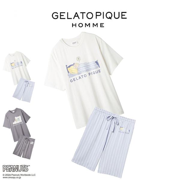 GELATO PIQUE HOMME (ジェラートピケ オム)PEANUTS 接触冷感 ワンポイントTシャツ&amp;ハーフパンツセット pmct262957set■詳　細■【PEANUTS・クールな着心地を楽しめる接触冷感Tシャツとハーフ...