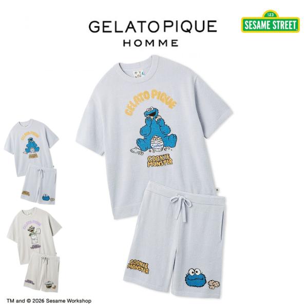 GELATO PIQUE HOMME (ジェラートピケ オム)SESAME STREET エアリーモコジャガードプルオーバー&amp;ハーフパンツセット pmnt261110■詳　細■【SESAME STREET・ピケブルーがポイントのエア...