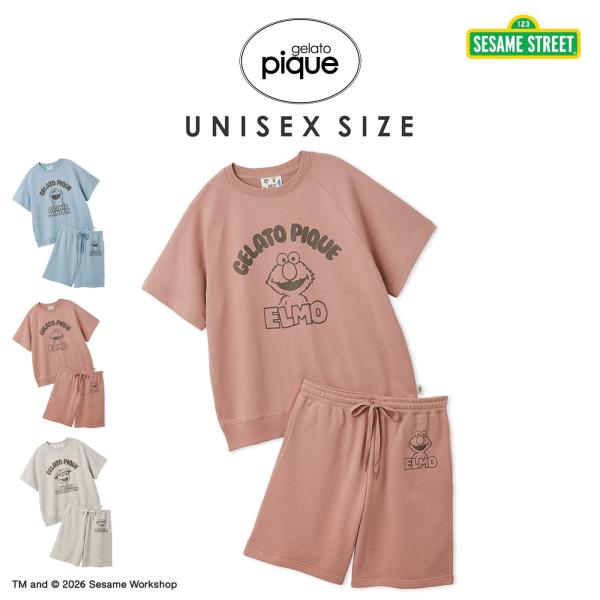 GELATO PIQU(ジェラートピケ)UNISEX SESAME STREET 裏毛プルオーバー＆ハーフパンツセット puct261333■詳　細■【SESAME STREET・ヴィンテージテイストなユニセックスサイズの裏毛セットアップ】...