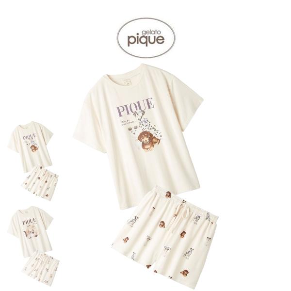 gelato pique ジェラートピケ接触冷感 ファッションCATS&amp;DOGSワンポイントTシャツ&amp;総柄ショートパンツ pwcp262284set■詳　細■【おしゃれCATS&amp;DOGSのワンポイントTシャツとおしゃ...