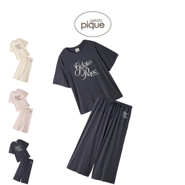 gelato pique ジェラートピケ母の日 IFMC. 接触冷感 レーヨンロゴTシャツ&amp;7分丈パンツ pwct262309set■詳　細■【母の日・ゆるやかな着用感にホッとするレーヨンロゴTシャツと7分丈パンツのセット】【Des...