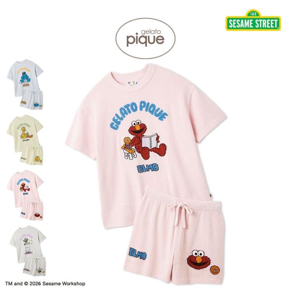 gelato pique ジェラートピケSESAME STREET エアリーモコジャガードプルオーバー&amp;ショートパンツセット pwnt261109■詳　細■【SESAME STREET・ピケブルーがポイントのエアモコセットアップ】【...