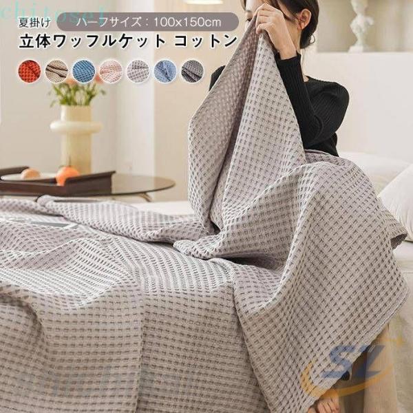 サイズ：約100x150cm    150x200cm   200x230cm ワッフルのようなポコポコ感で、汗ばんだお肌にもまとわりつかずさらっと快適な掛け心地に 暑い時こそ使って欲しいさわやかさです。暑い季節はもちろん 冬は掛け布団と組...