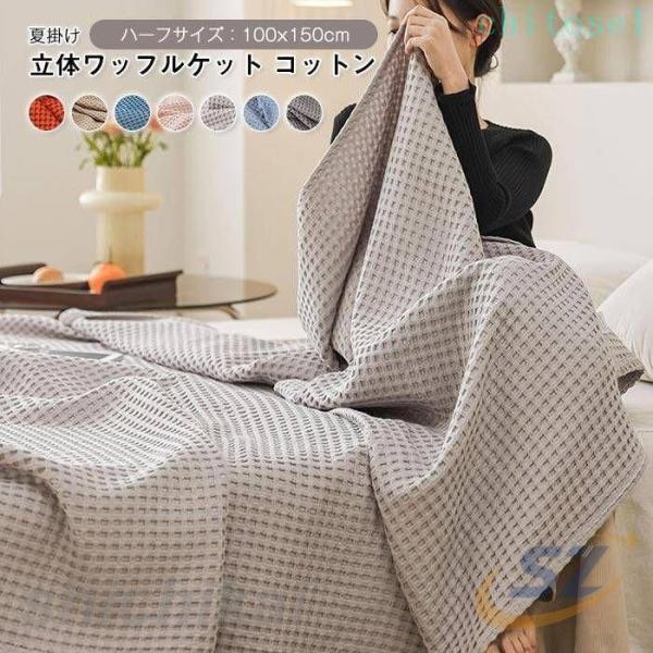 サイズ：約100x150cm    150x200cm   200x230cm ワッフルのようなポコポコ感で、汗ばんだお肌にもまとわりつかずさらっと快適な掛け心地に 暑い時こそ使って欲しいさわやかさです。暑い季節はもちろん 冬は掛け布団と組...