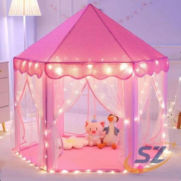 商品の名前プリンセス城型のキッズテント素材: ポリエステル素材サイズ: 直径140cm*高さ135cm、重量：1.9kg対象年齢: 6ヶ月-10 歳形：６角形注意a、LEDスターライトは付属いたしません。b、商品は、光と温度の環境によって、...