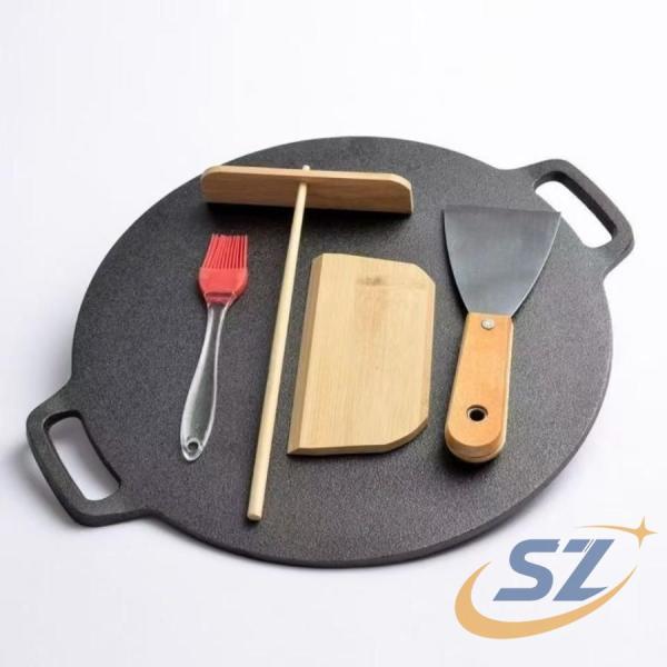 クレープパン 30cm クレープ トンボ付き IH対応 クレープメーカー クレープ焼き器 フライパン 味付け済みの鋳鉄フライパン コーティングされていないノンスティ