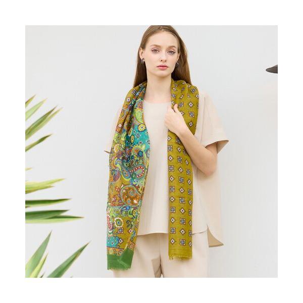 【発売日：2026年03月04日】【カテゴリ】レディース > 服飾雑貨 > マフラー・ショール・…【カラー】イエロー/ブルー【サイズ】F【実寸(cm)】サイズ:F,　:60×180【素材】綿:66 麻:34 【製造国】-【基本情...