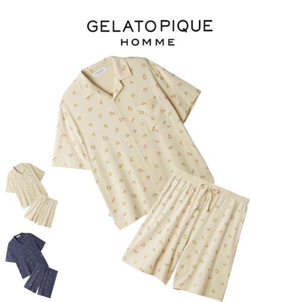 GELATO PIQUE HOMME (ジェラートピケ オム)レオパード総柄シャツ&amp;ハーフパンツセット pmct252924set■詳　細■【ロゴをレオパード柄に見立てた遊び心のある開襟シャツ&amp;ハーフパンツ】【Fabric】...